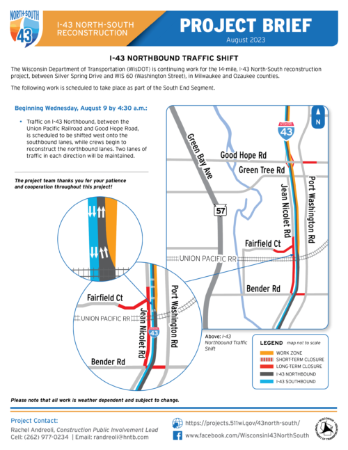 August 9, I-43 Northbound Traffic Shift – I-43 NORTH-SOUTH (Glendale to ...