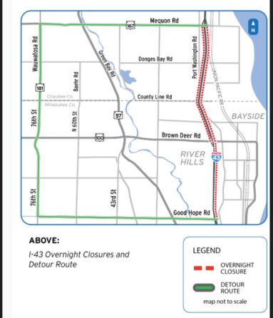 11/1-11/2: Overnight Full Closures of I-43 – I-43 NORTH-SOUTH (Glendale ...